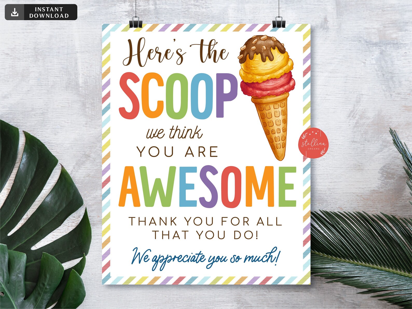 Ice Cream Appreciation Sign Here's the Scoop You're - Etsy