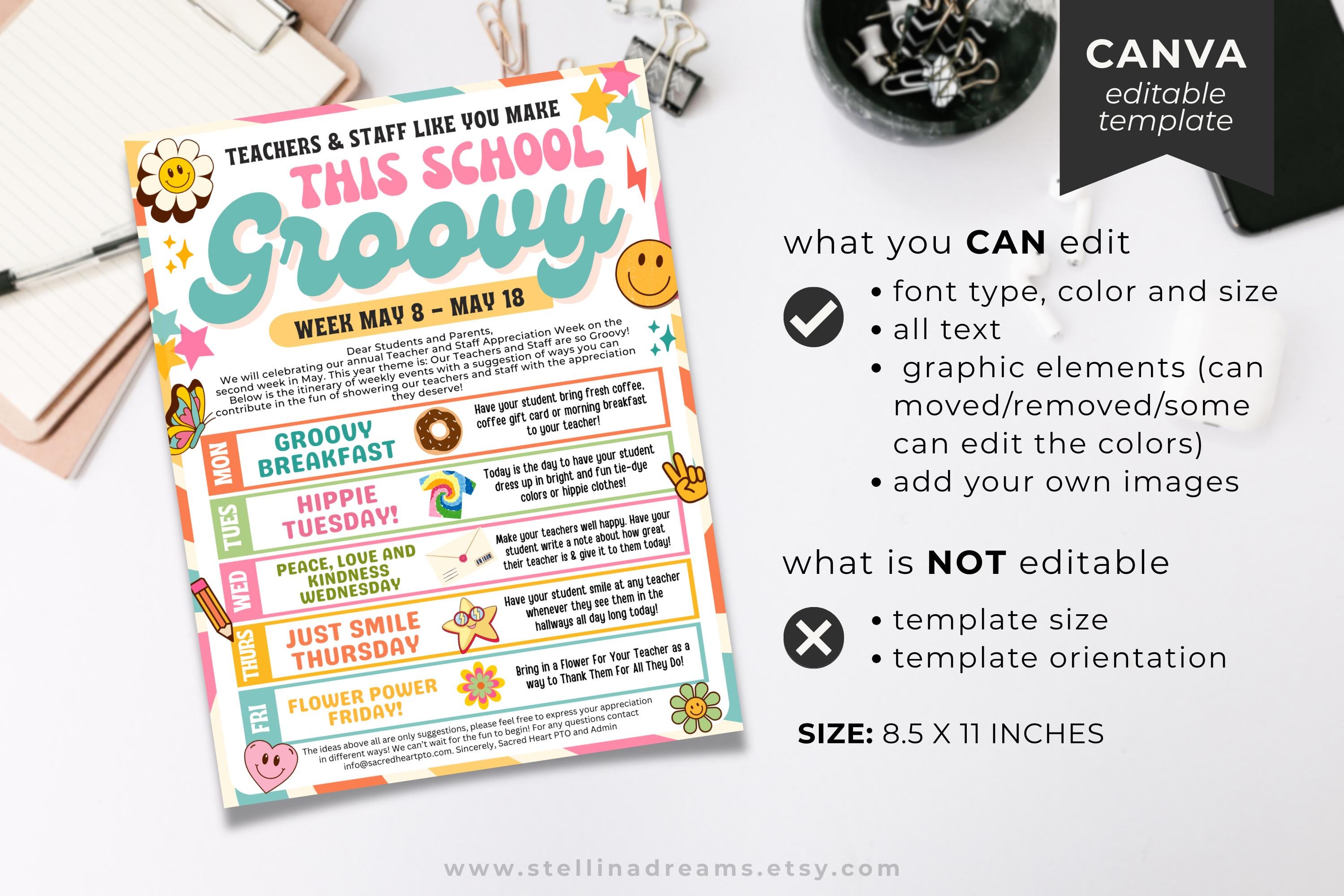 Groovy Teacher Appreciation Week Take Home Sheet | Peace Love Teach ...