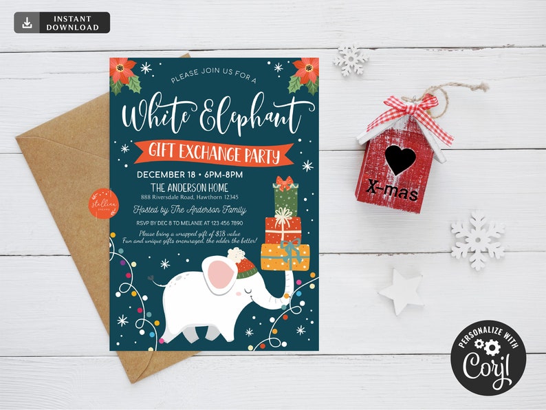 EDITABLE White Elephant Exchange Party Invitation Bridal - Etsy