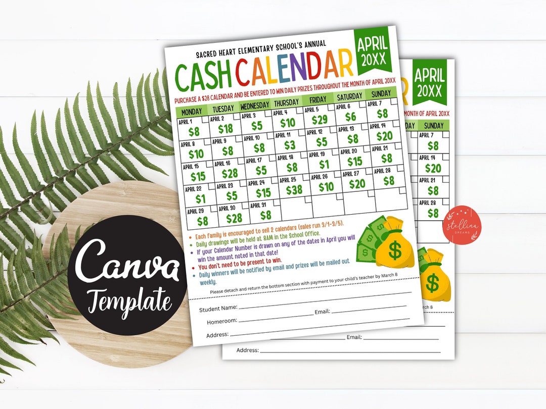 Editable Cash Calendar Fundraiser Flyer, Printable Handout Take Home ...