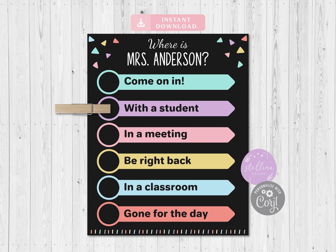 Classroom Door Sign, Where's the Teacher Sign, Classroom Decorations ...