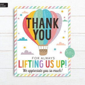 Lift Us up Teacher Appreciation Week Printable Sign, Hot Air Balloon up ...