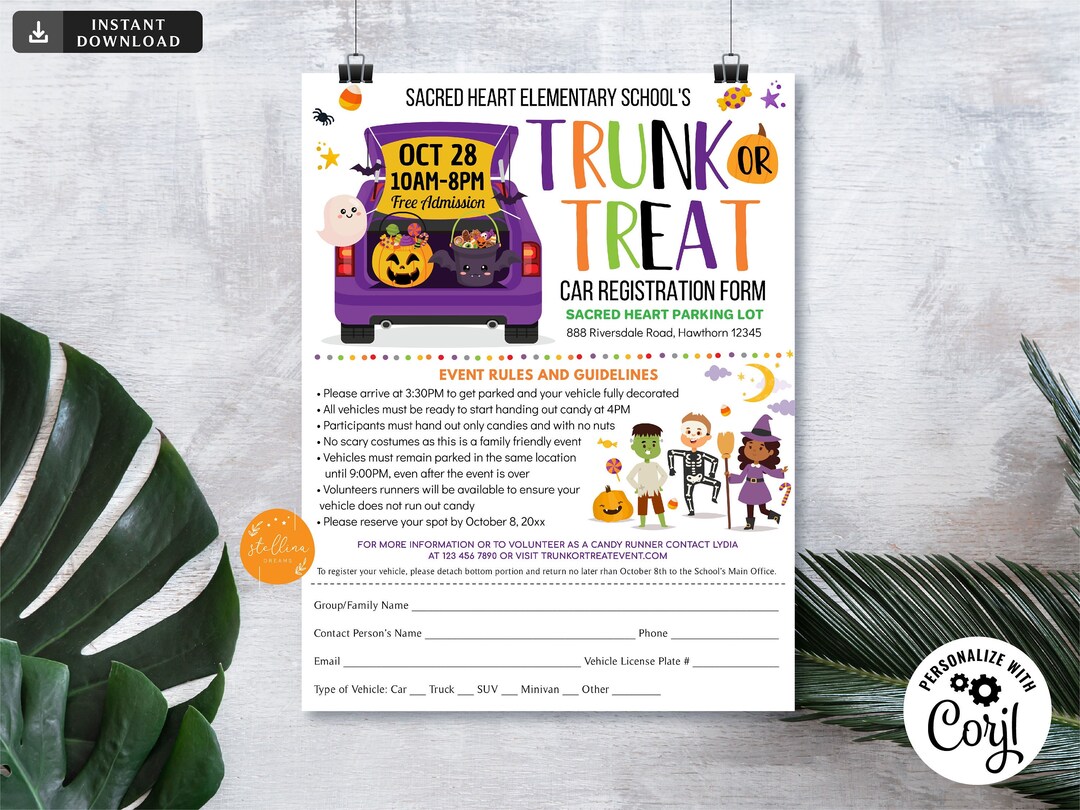 Trunk or Treat Car Registration Form EDITABLE Halloween Flyer ...