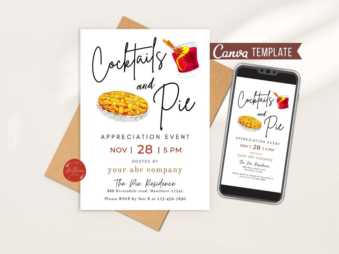 Cocktails and Pie Party, Pie Party Invite, Autumn Fall Thanksgiving ...
