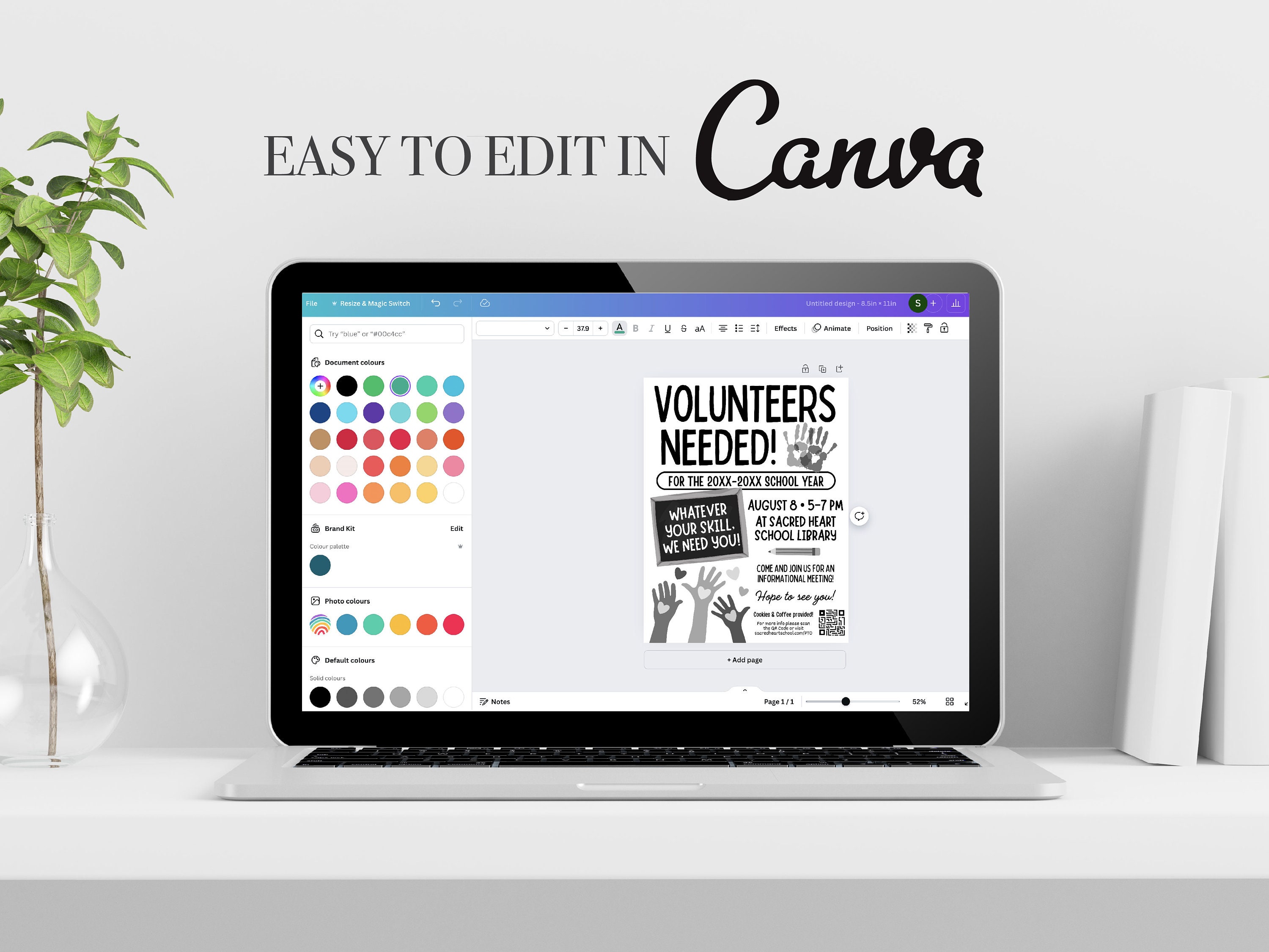 Editable Volunteer Recruitment Flyer: School PTO PTA Template (CANVA ...