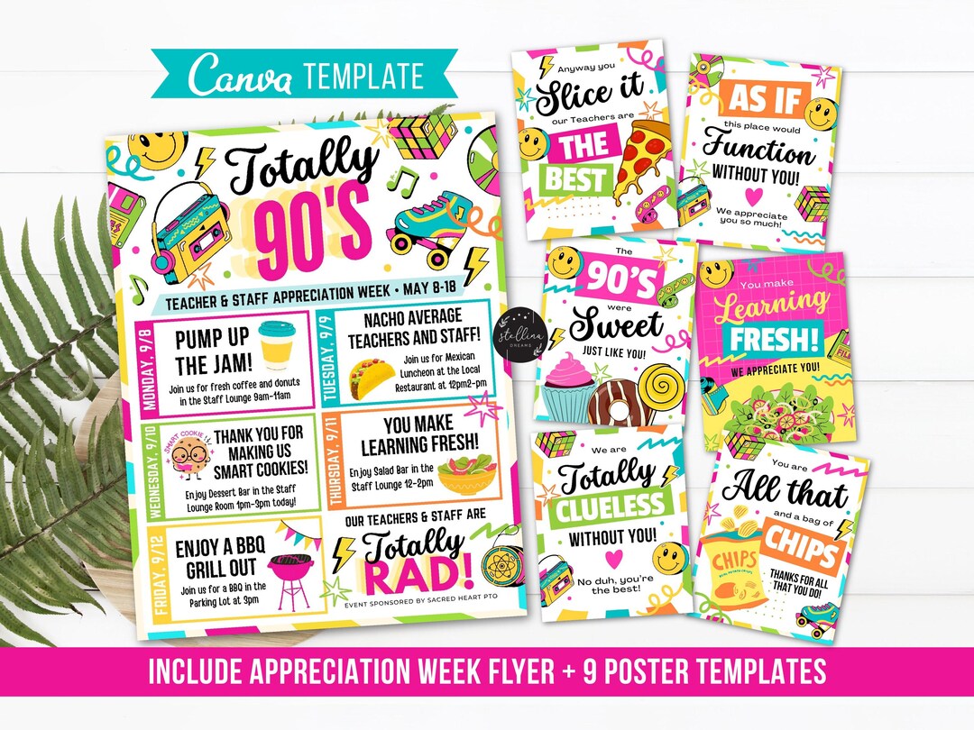 Editable BUNDLE 80s 90s Theme Teacher Appreciation Week Itinerary Retro ...