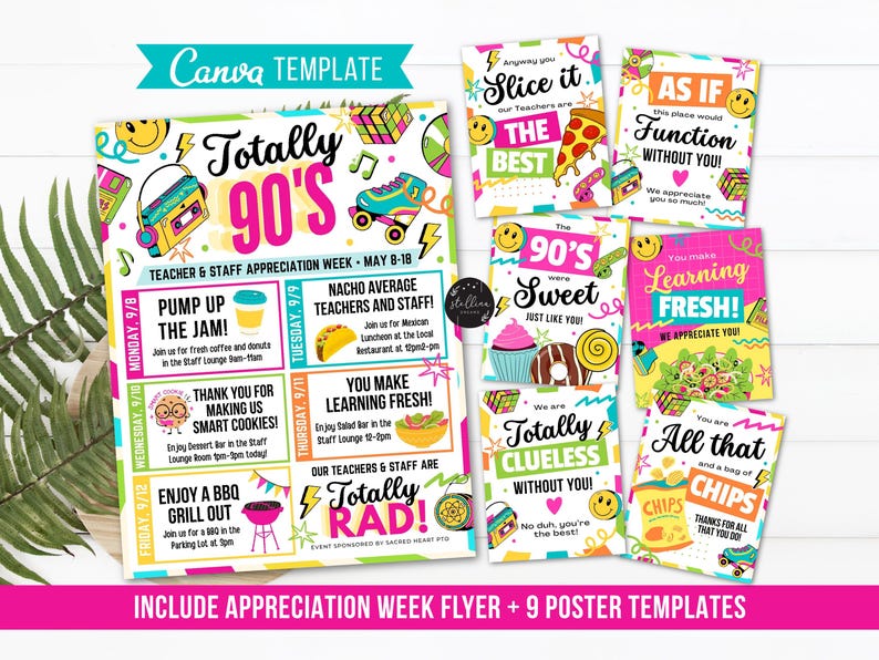 Editable BUNDLE 80s 90s Theme Teacher Appreciation Week Itinerary Retro ...
