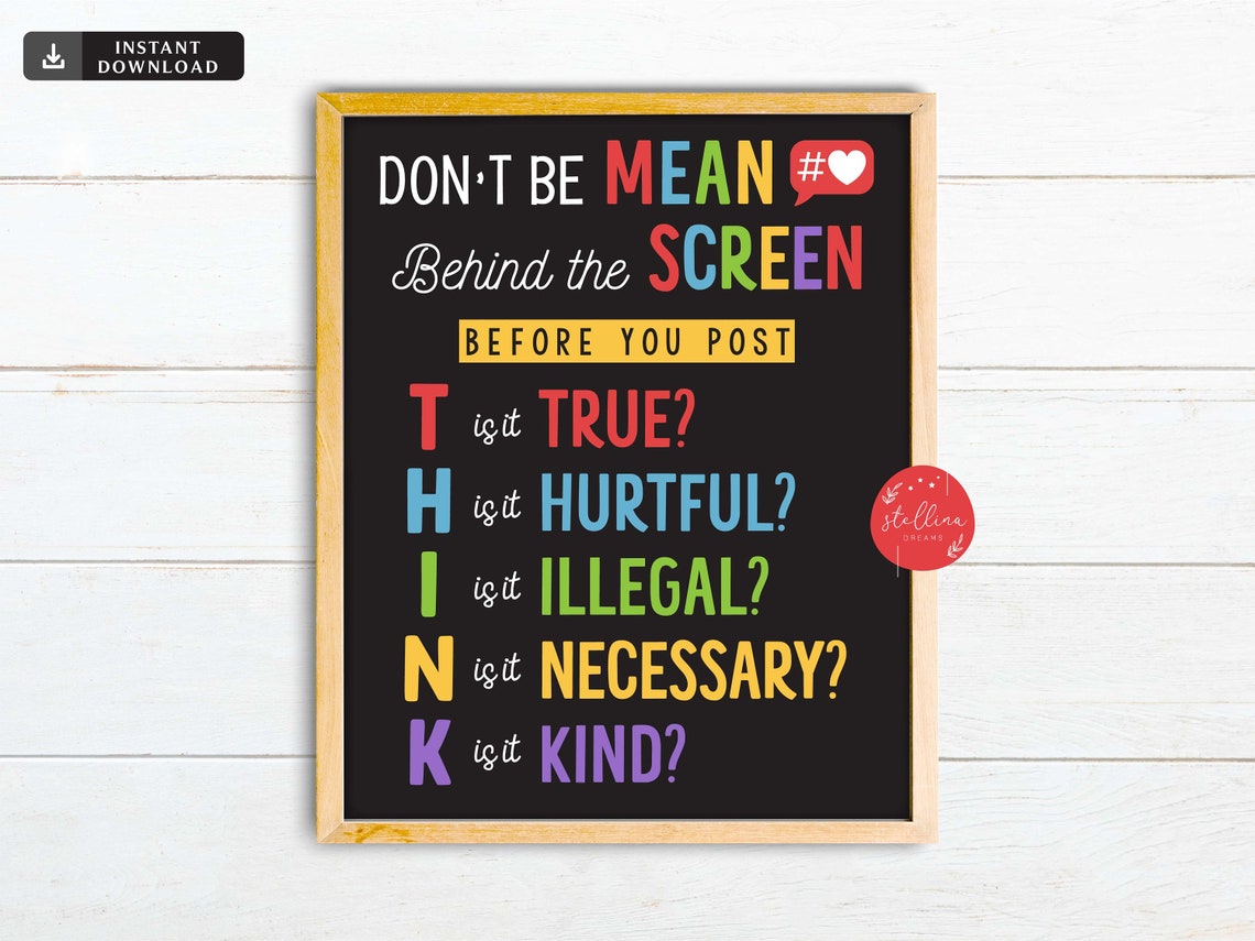 Anti Cyber Bully Poster Classroom Decor, Computer Lab Poster Art ...