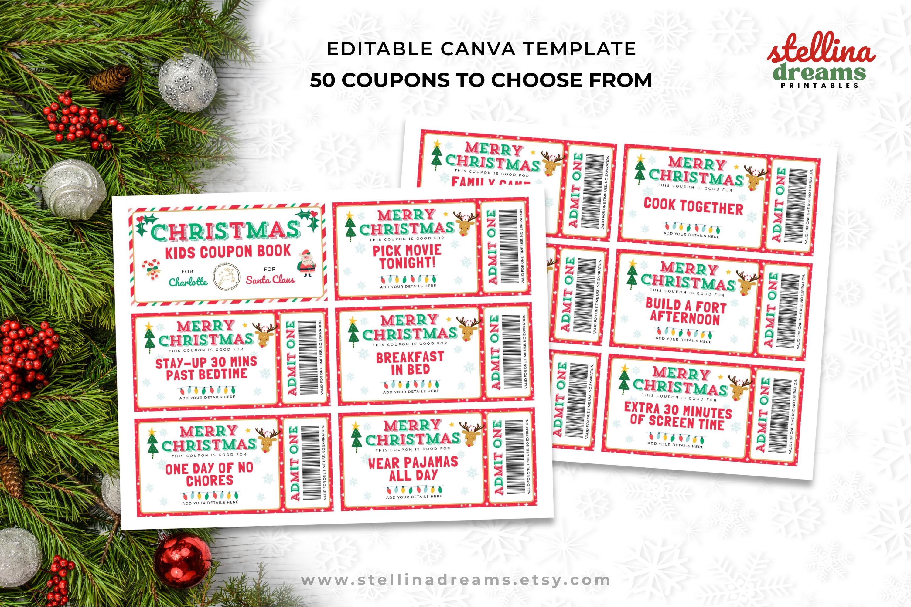 Editable Christmas Coupons for Kids, Printable Coupon Book, Kids ...