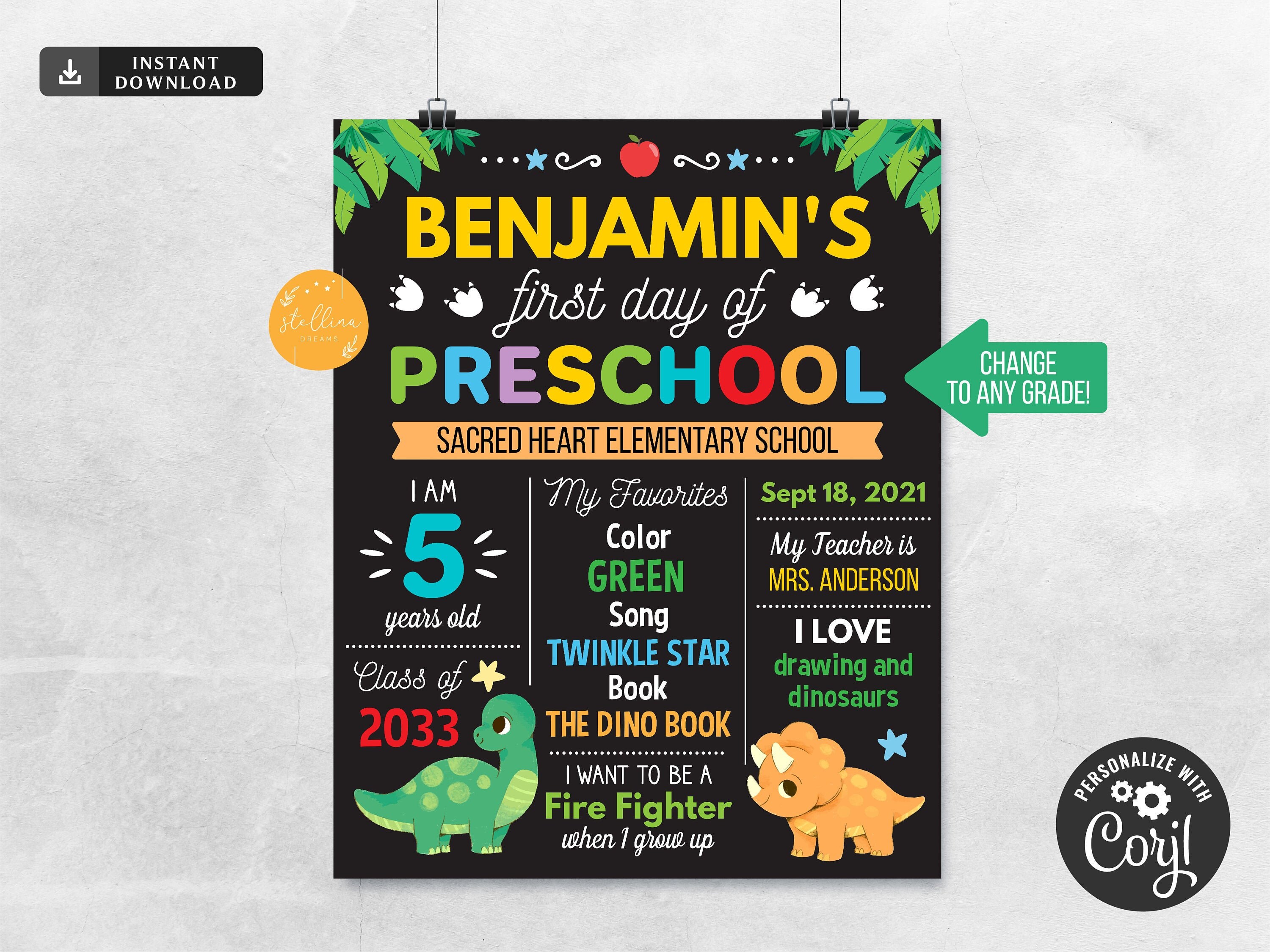 Dinosaur First Day Of School Sign Back To School Sign Dino | Etsy