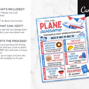 Editable Plane Awesome Teacher Appreciation Itinerary, Travel Theme ...