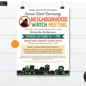 Neighborhood Watch Meeting Event Flyer, Church Community School Event ...