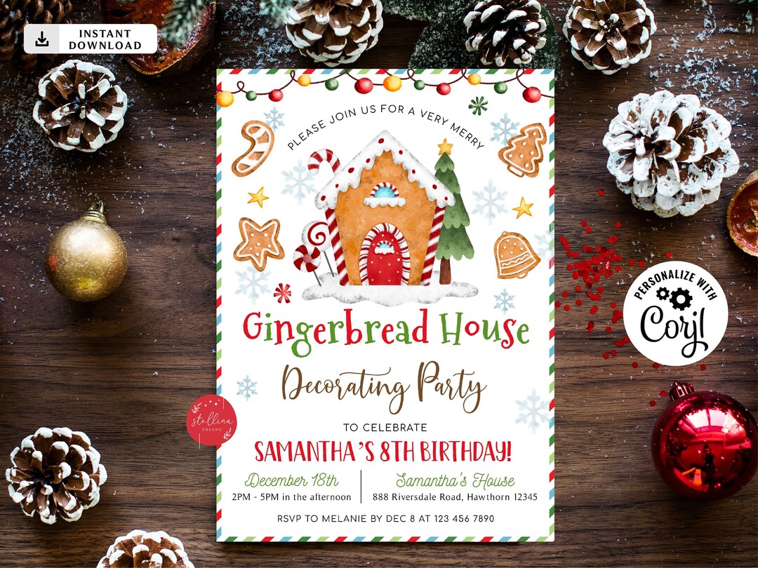 EDITABLE Gingerbread House Decorating Xmas Party Invitation Kids ...