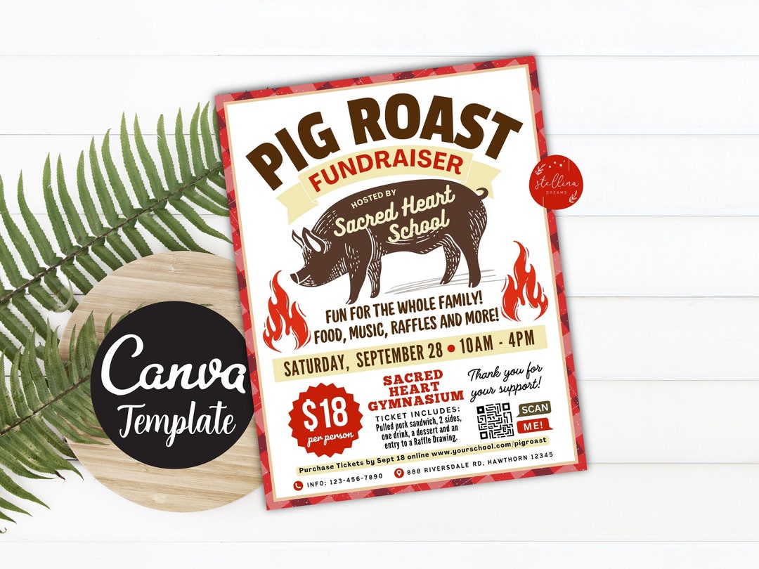 Editable Pig Roast Fundraiser Flyer, Pig Roast Poster Pto Pta, Church ...