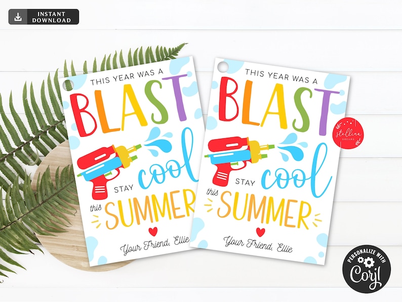 Editable Water Guns Gift Tag, Squirt Guns Tag, Last Day of School Pto ...