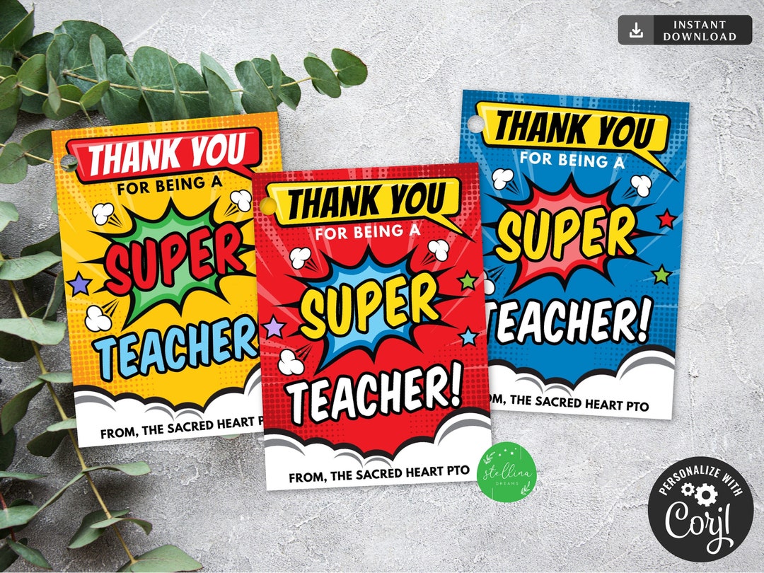 Superhero Favor Tags, Printable Superhero Gift Tag, Teacher ...