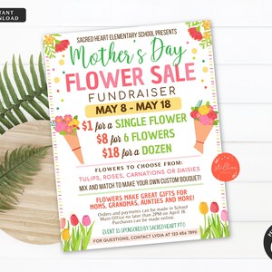 EDITABLE Mother's Day Flower Fundraiser Flyer, Roses Carnation ...