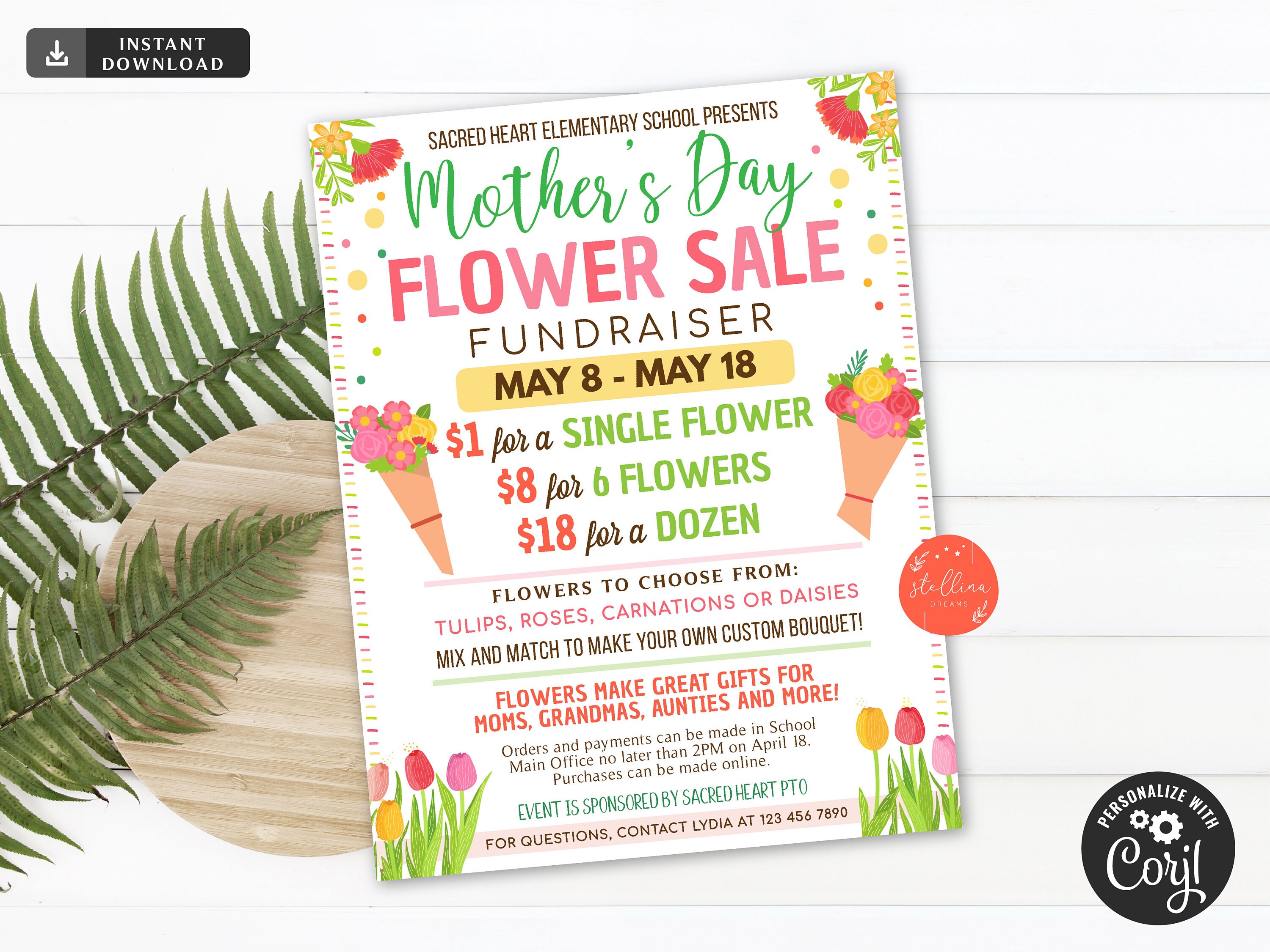 EDITABLE Mother's Day Flower Fundraiser Flyer, Roses Carnation ...