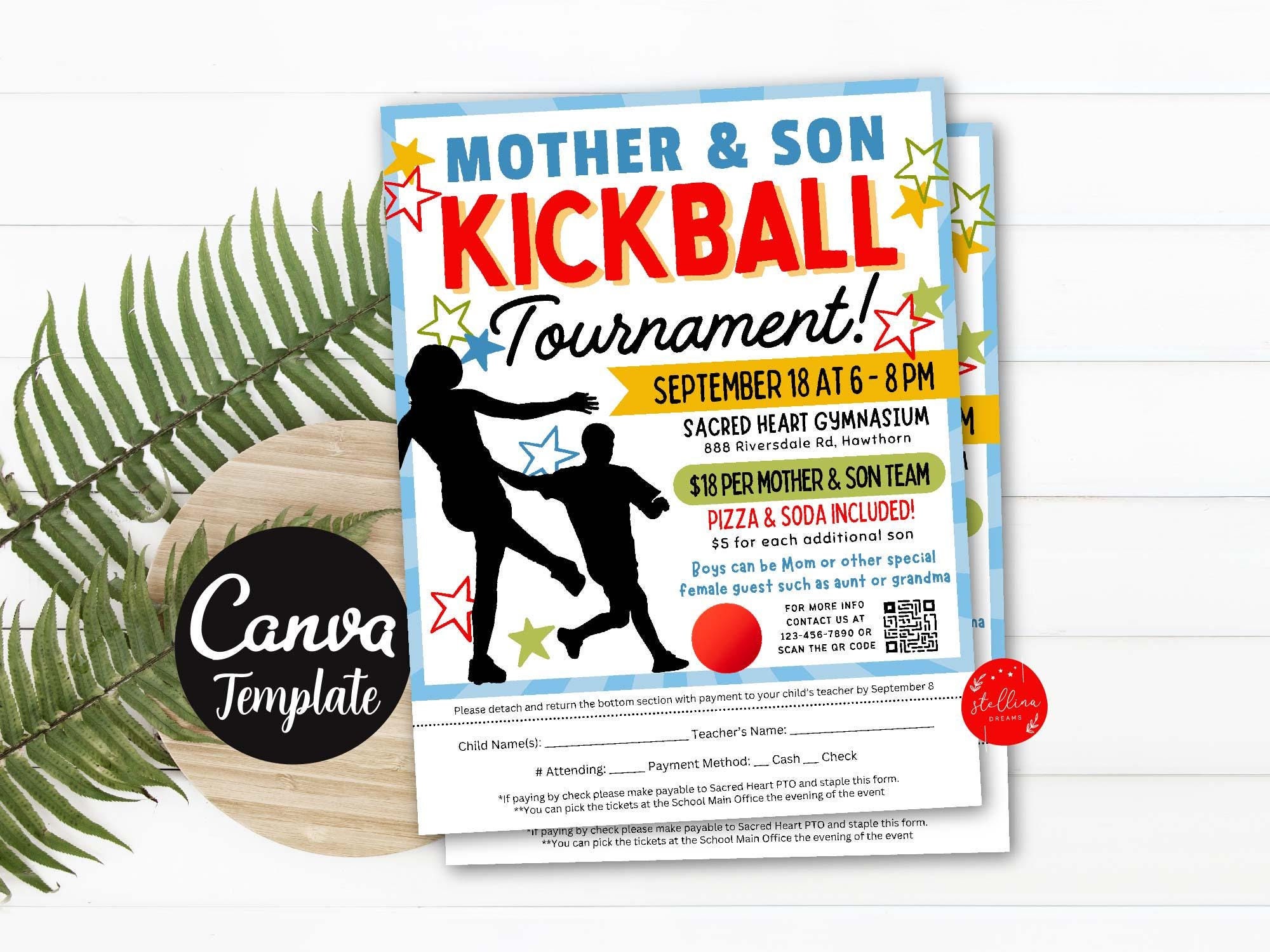 Mother Son Kickball Tournament Flyer: Editable Canva Template (digital ...