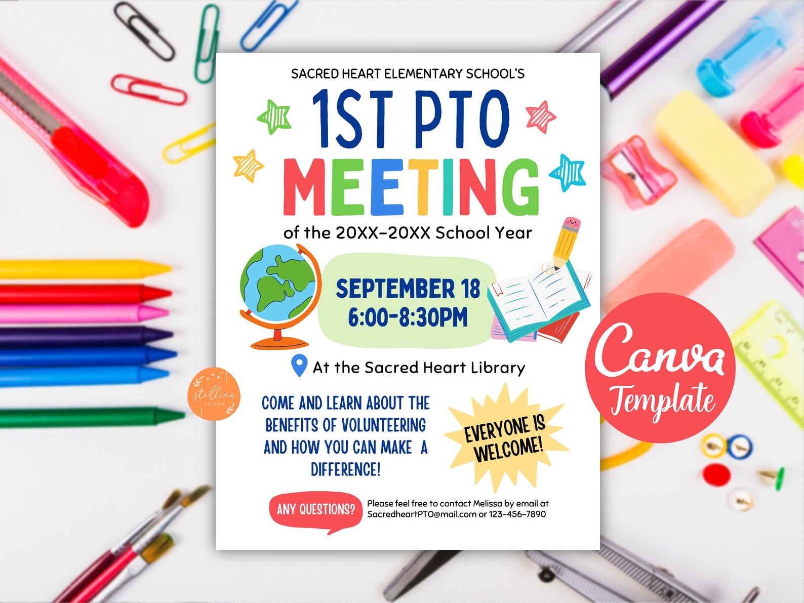Editable PTA PTO Meeting Flyer: Colorful School Handout (CANVA Template ...