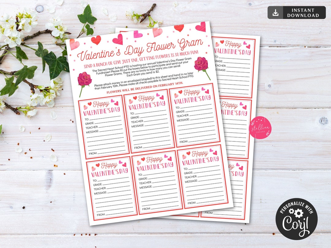 Valentine's Day Flower Gram Flyer, School Fundraiser Template ...