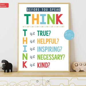 PRINTABLE Think Before You Speak Sign, Printable Classroom Decor ...