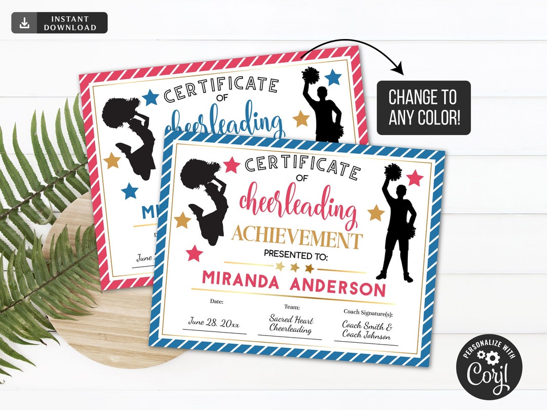 Editable Cheerleading Award Certificate: Sports Printable (digital ...