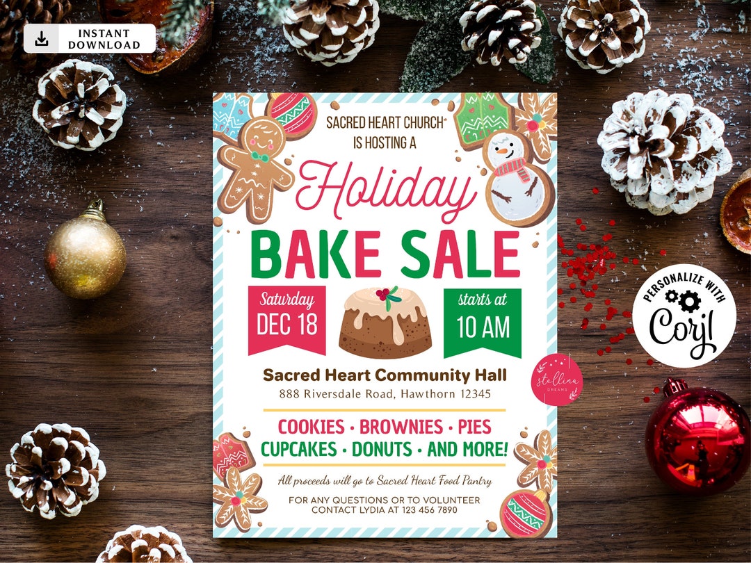 Holiday Bake Sale Flyer, Printable PTA PTO, School Family Fundraiser ...