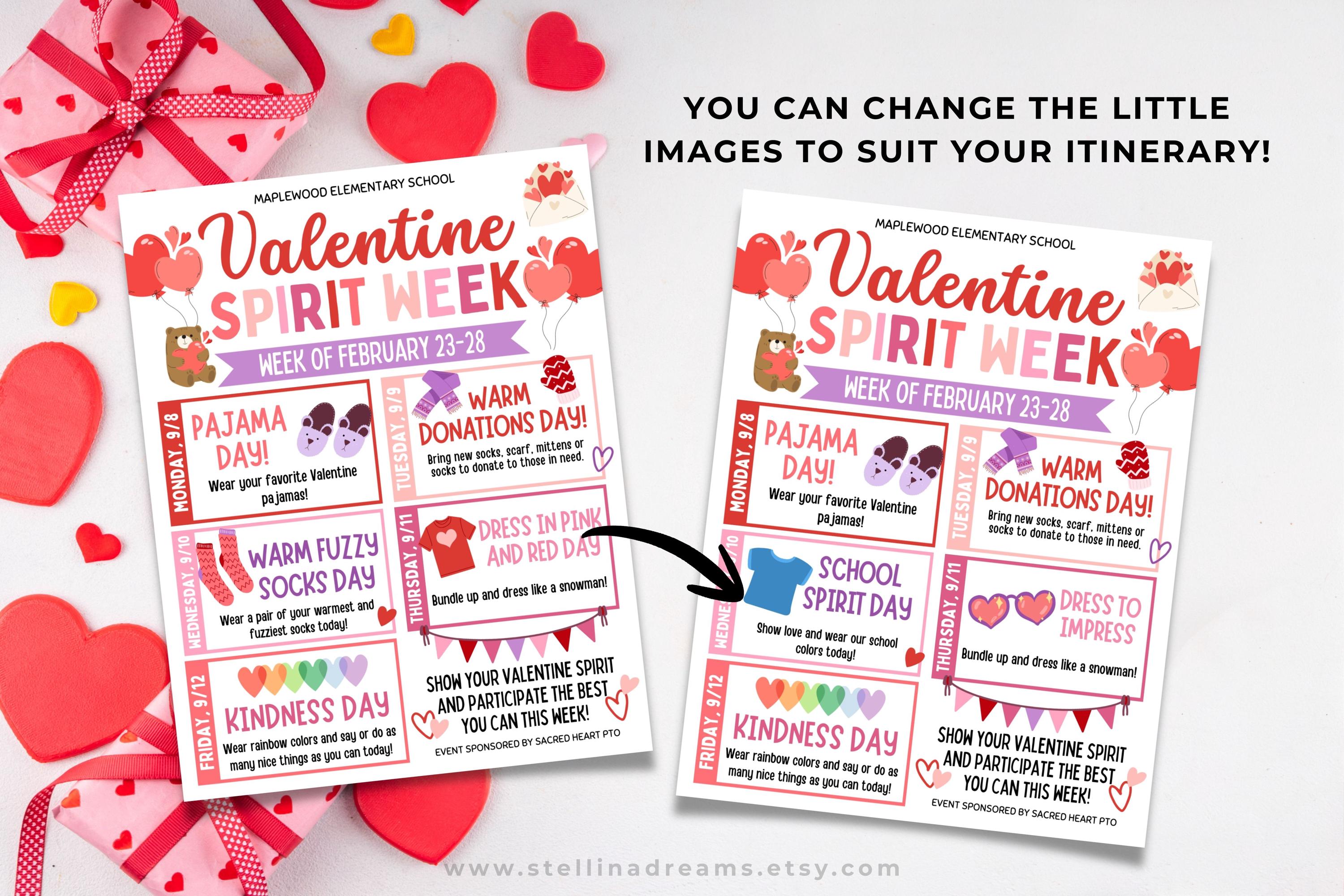 Valentine School Spirit Week Itinerary | Daily Schedule Planner | PTA ...
