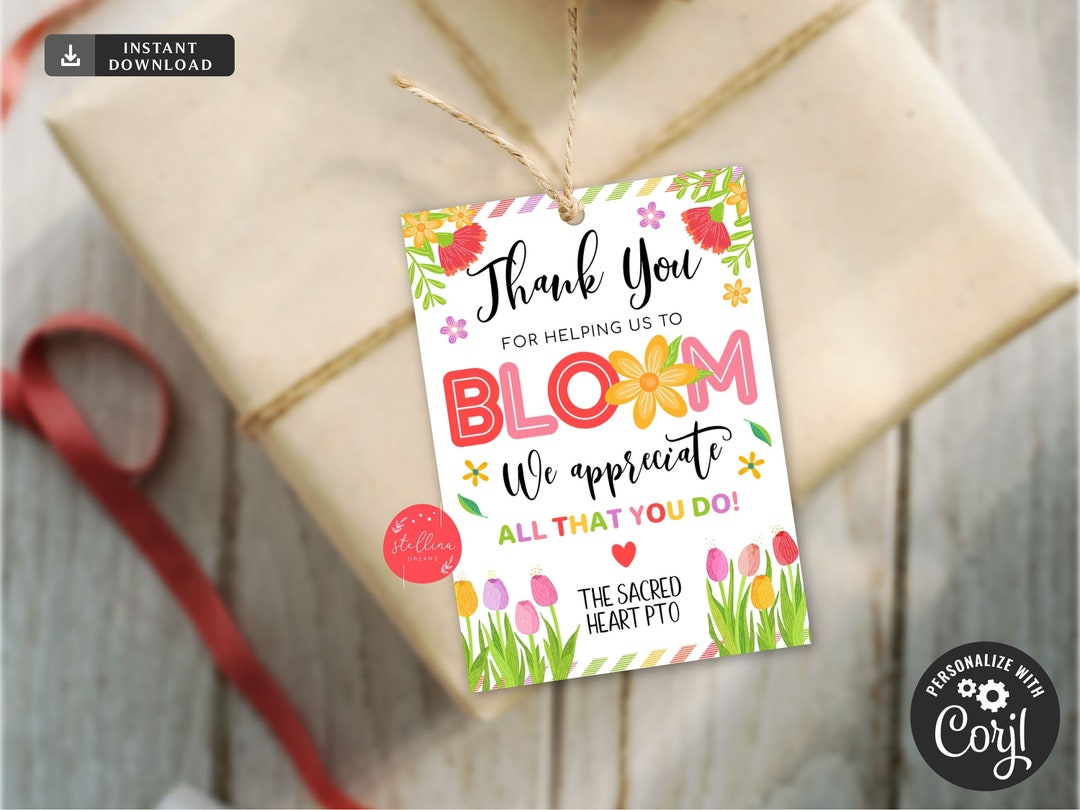Thanks for Helping Us to Bloom Gift Tag, Flower Appreciation Gift Tag ...