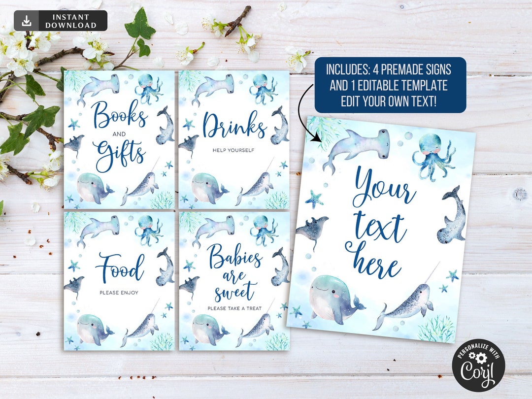 EDITABLE Under the Sea Baby Shower Sign, Ocean Baby Shower Sign ...