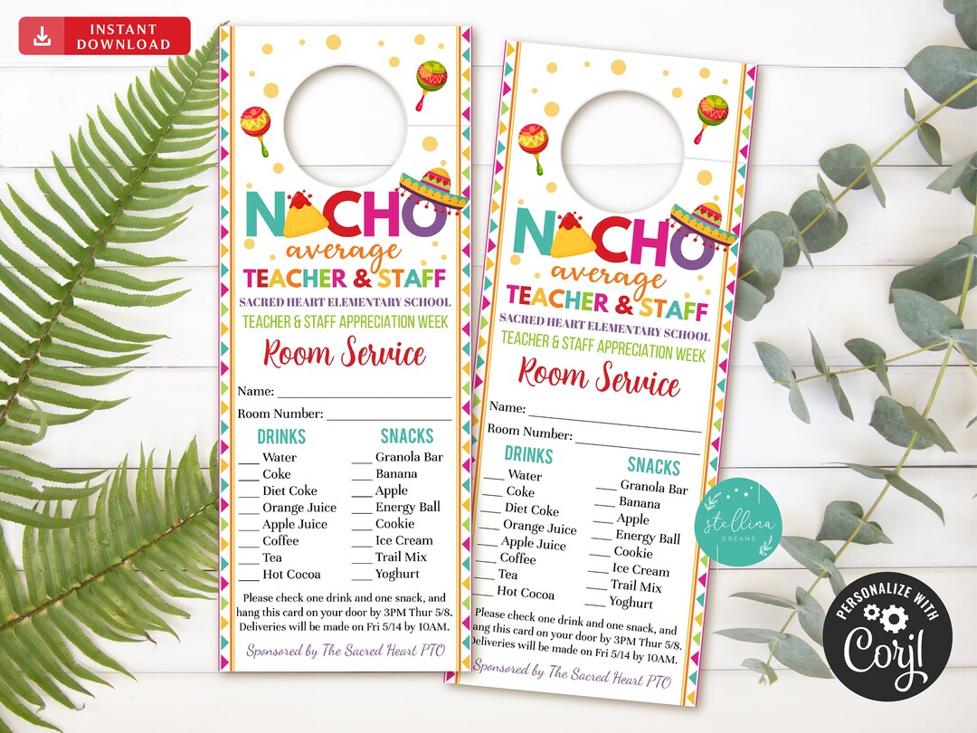 Fiesta Room Service Door Hanger, Teacher and Staff Appreciation Idea ...