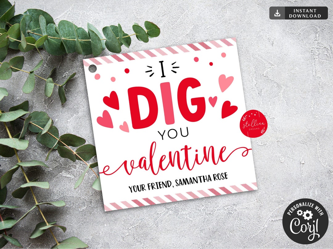 EDITABLE Valentines Gift Tag, I Dig You Valentine Tags, Shovel ...