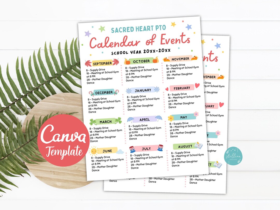 Editable CANVA Template Calendar of Events Template, Monthly PTO PTA ...
