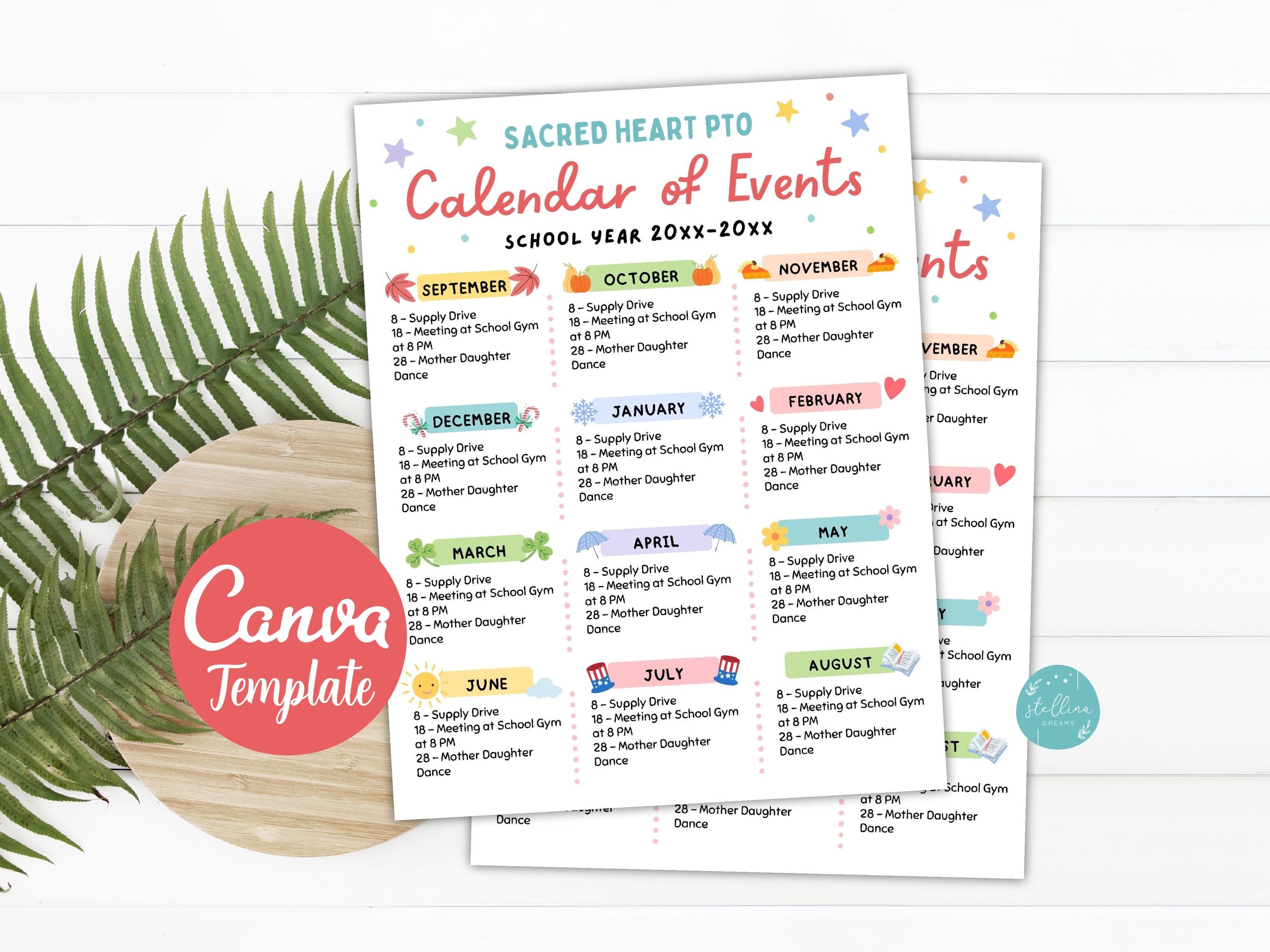 Editable CANVA Template Calendar of Events Template, Monthly PTO PTA ...