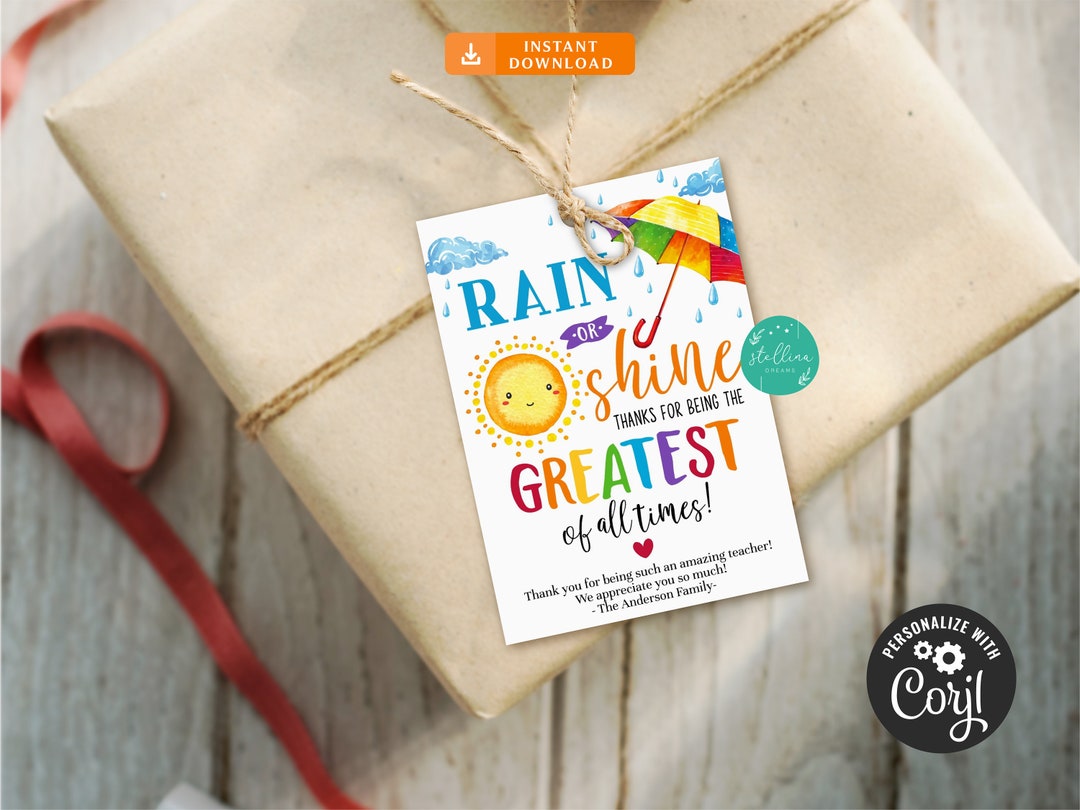 Editable Umbrella Gift Thank You Tags, Rain or Shine, Volunteer Labels ...