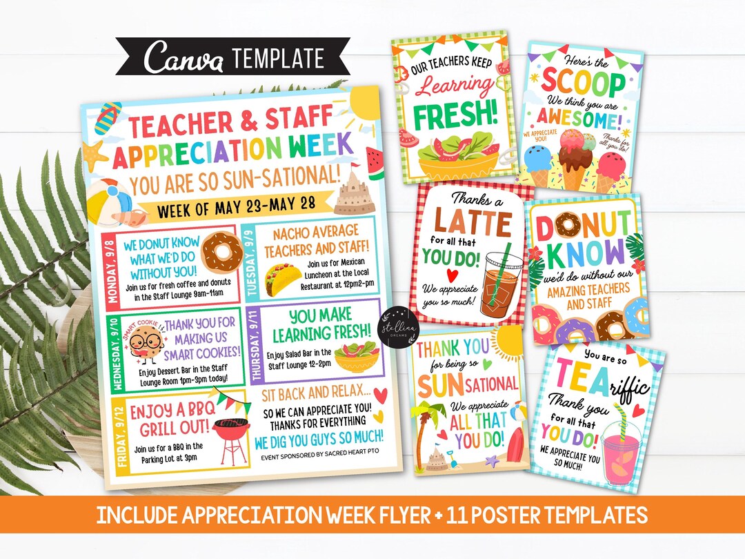 Editable Bundle Beach Summer Theme Teacher and Staff Appreciation Week ...