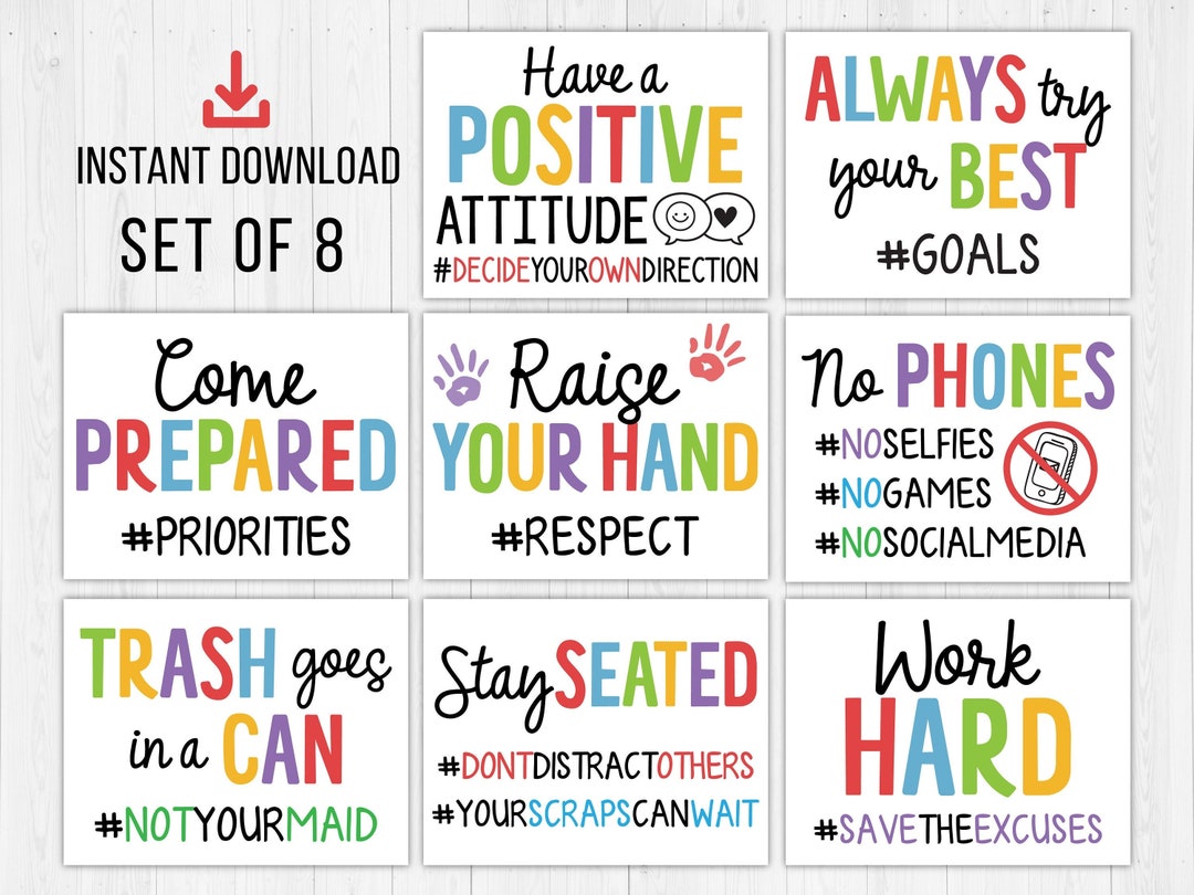 Hashtag Signs Posters for Bulletin Boards, Classroom Rules Sign ...