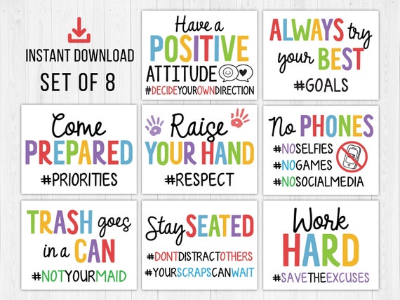 Hashtag Signs Posters for Bulletin Boards Classroom Rules - Etsy