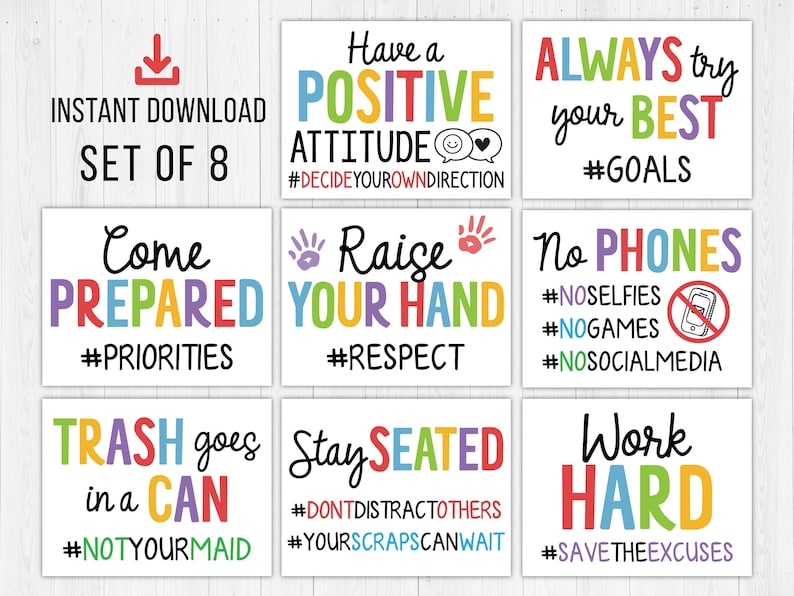 Hashtag Signs Posters for Bulletin Boards Classroom Rules - Etsy