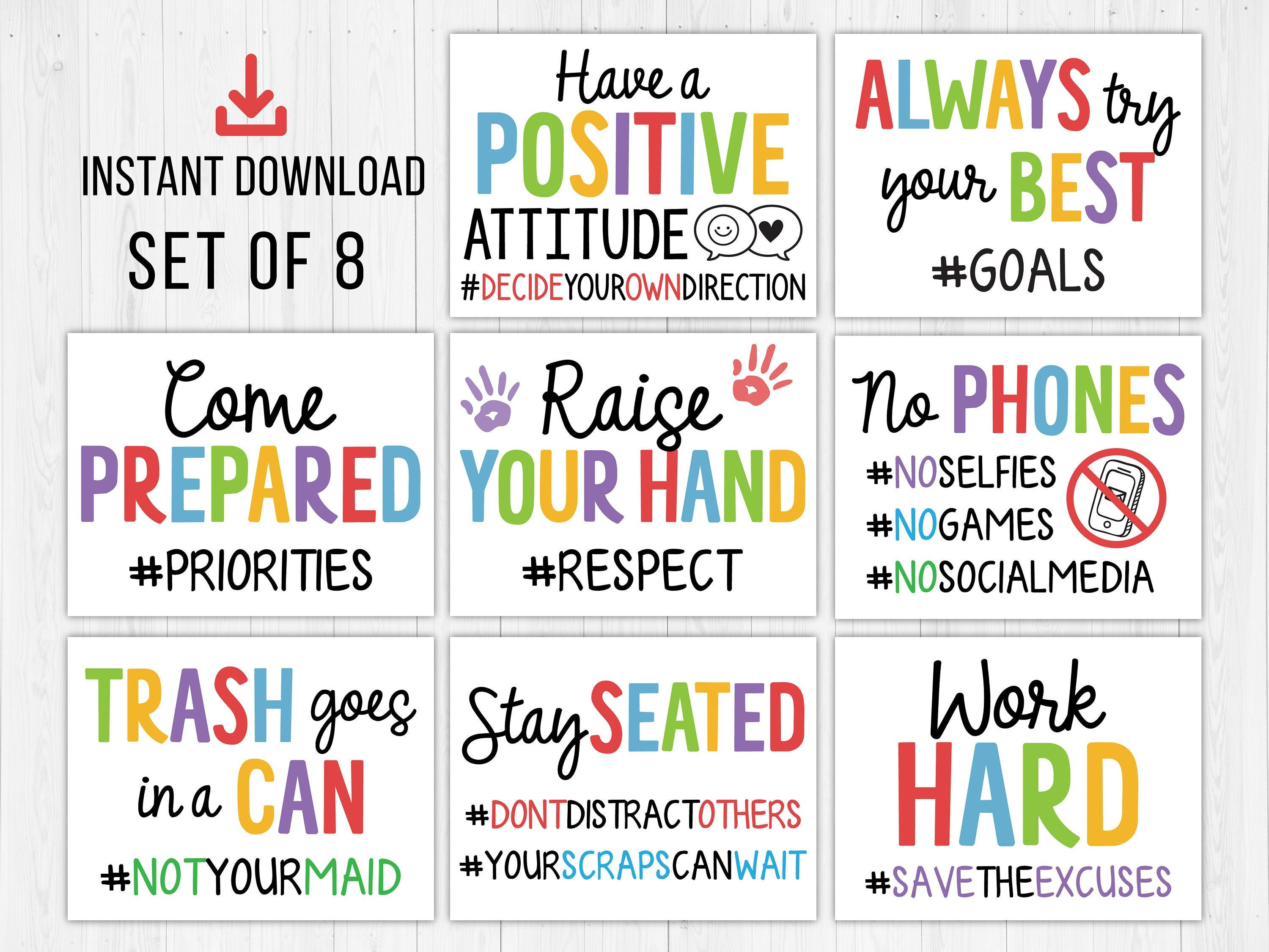 Hashtag Signs Posters for Bulletin Boards Classroom Rules - Etsy