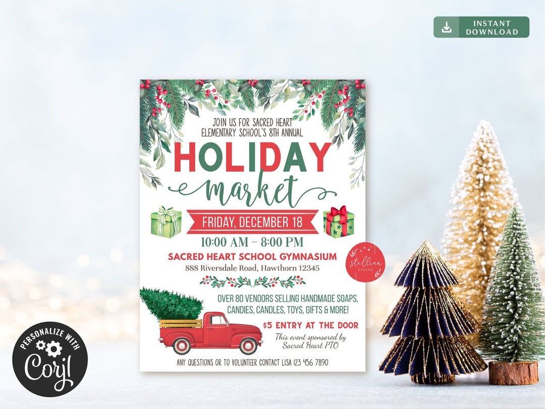 EDITABLE Holiday Market Flyer Christmas Craft Show Invitation ...