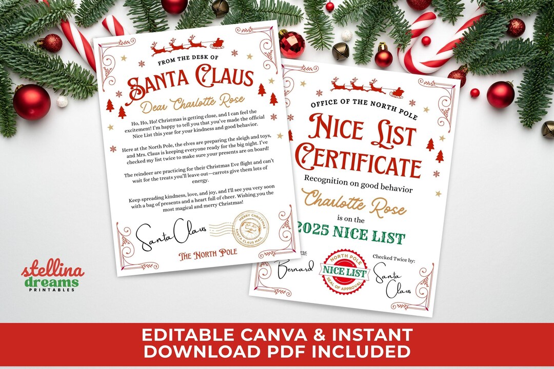 Santa Letter and Nice List Certificate Bundle | Instant Download ...