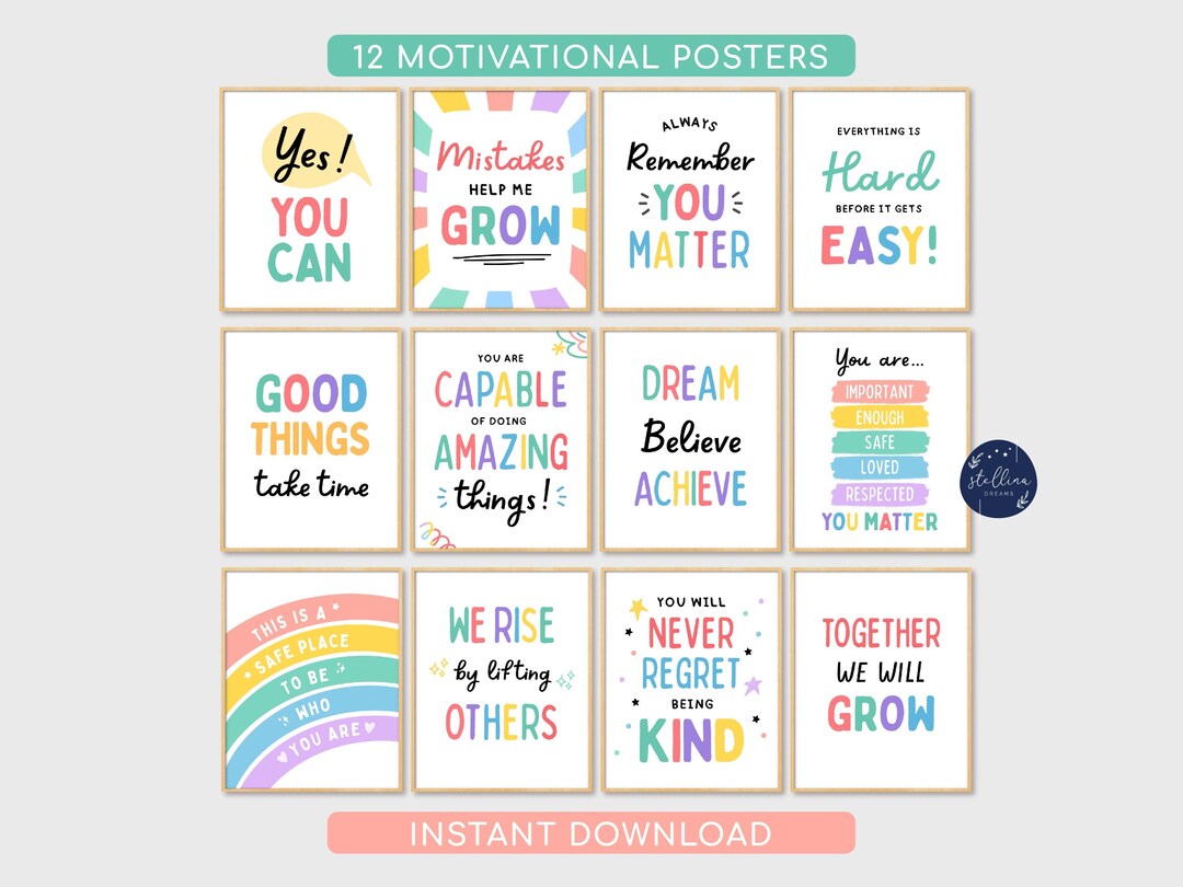 Motivational Classroom Poster Bundle: Growth Mindset Art (digital ...