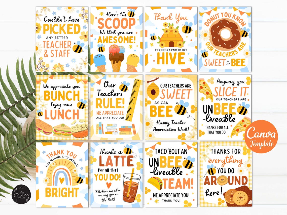 Editable Bundle Bee Themed Teacher Appreciation Week Itinerary Sweet as ...