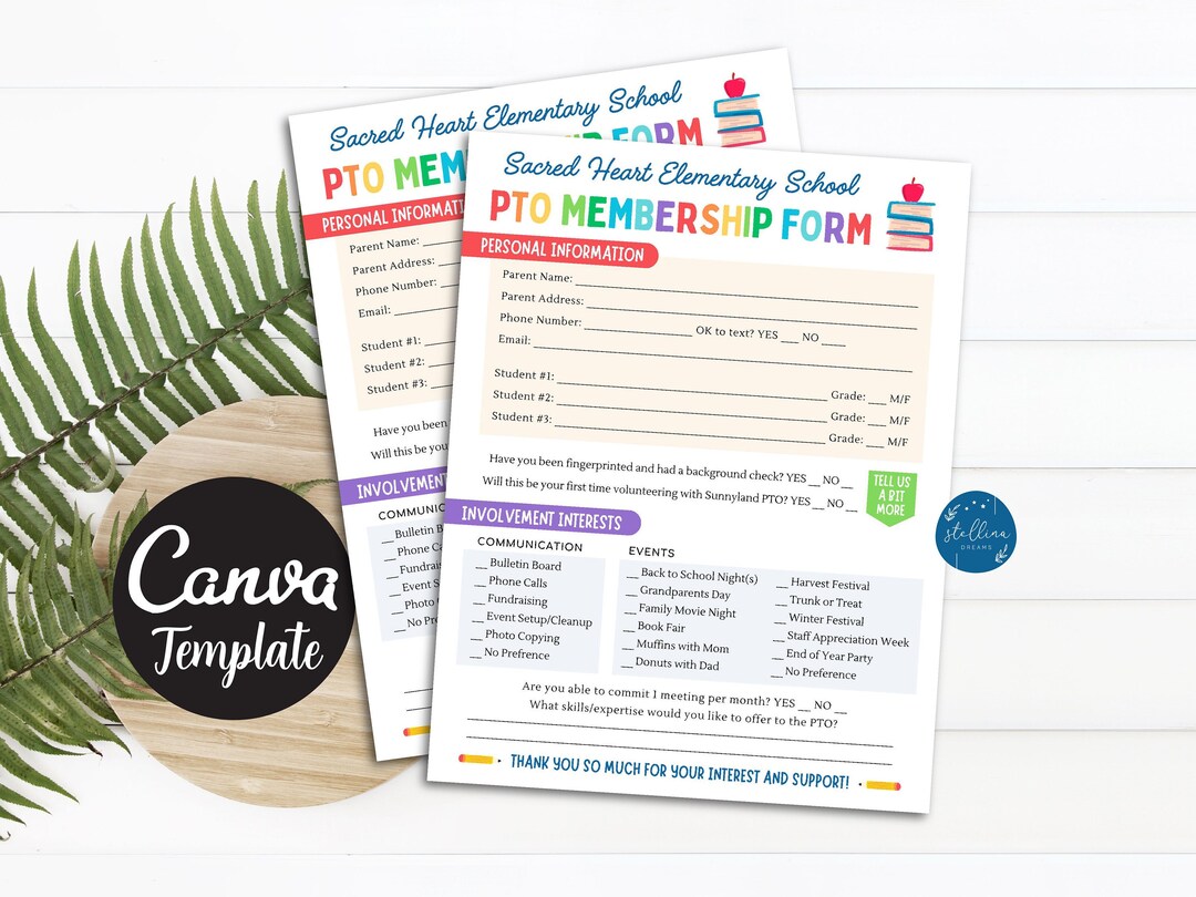 Editable PTO PTA Form, Membership Volunteer Signup Printable Handout ...