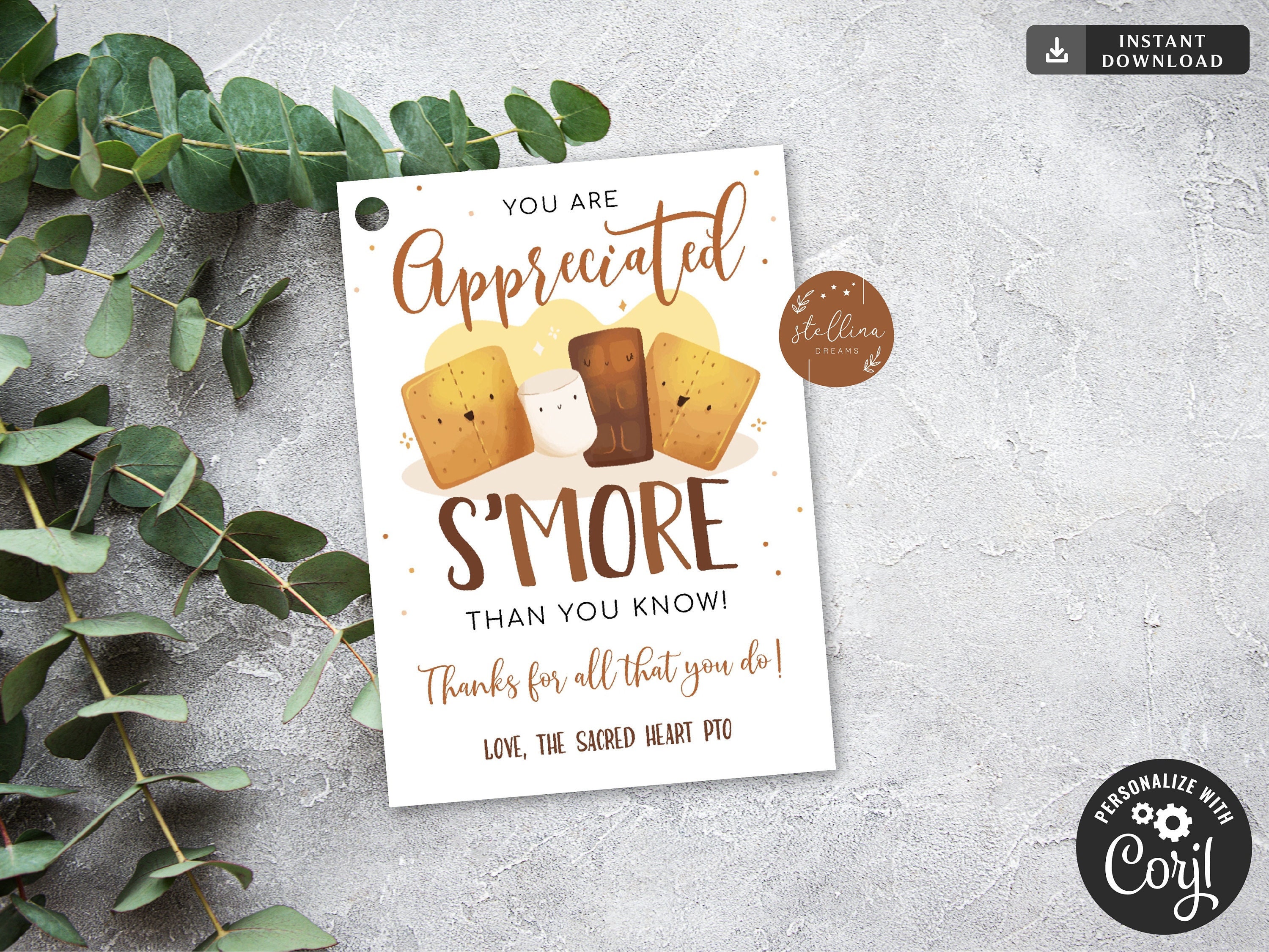 EDITABLE S'mores Gift Tag, Appreciation S'more Tag Chocolate Candy Gift ...