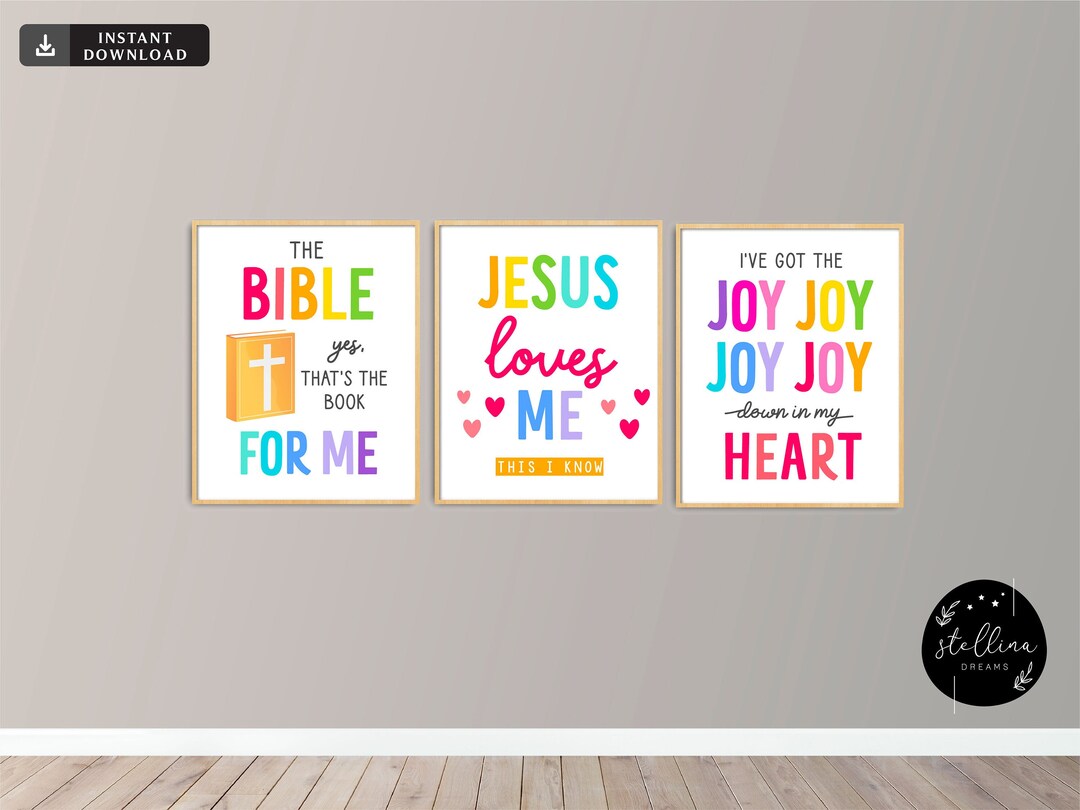 Children's Bible Songs Art, Sunday School Religion Posters, Scripture ...