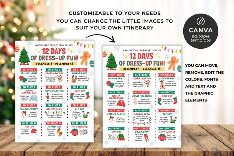 12 Days of Christmas Dress up Flyer | School Spirit Week Schedule ...