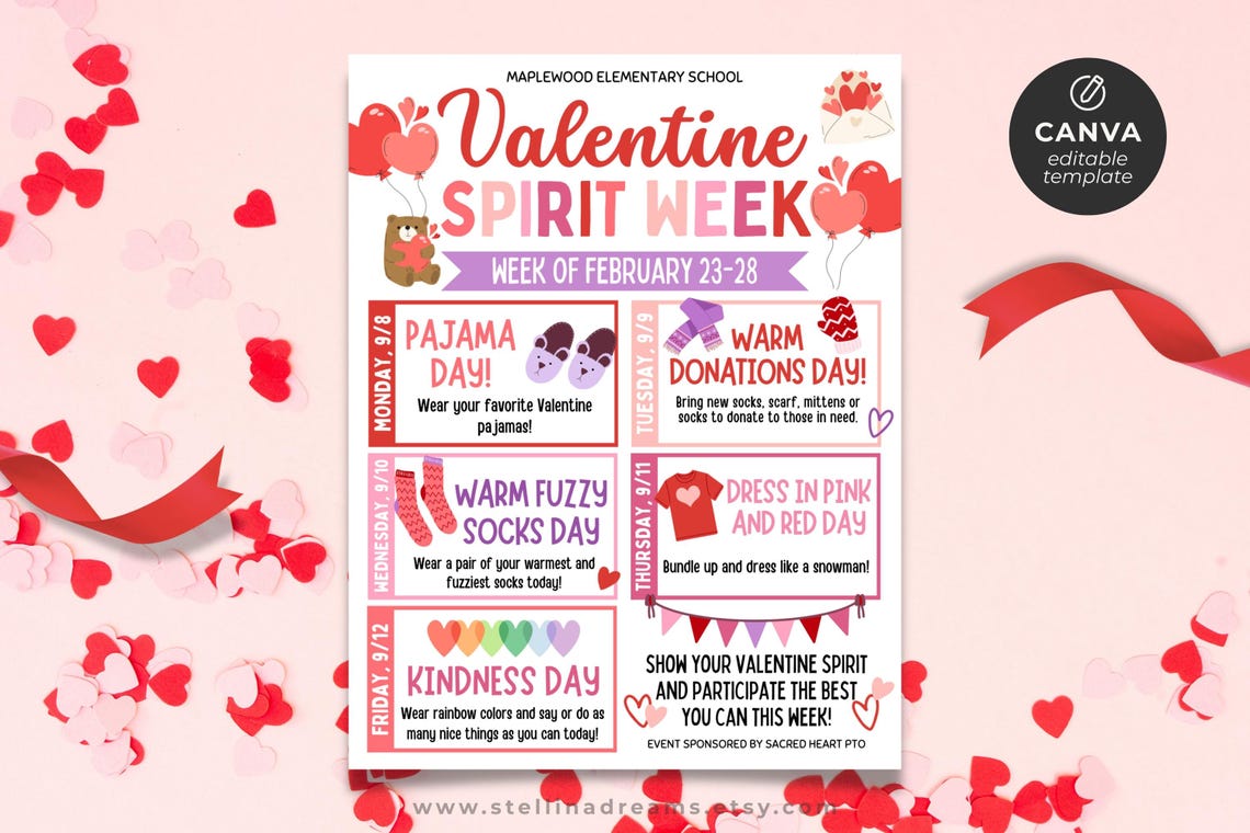 Valentine School Spirit Week Itinerary | Daily Schedule Planner | PTA ...